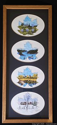 Framed acrylic maple leaf artwork by Irene Paterson | Maxsold