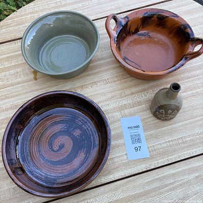 Jack Herman stoneware vase and 3 bowls | Maxsold