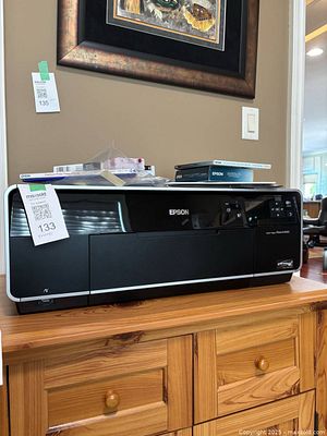 Epson Stylus Photo R3000 inkjet printer with paper and manual | Maxsold