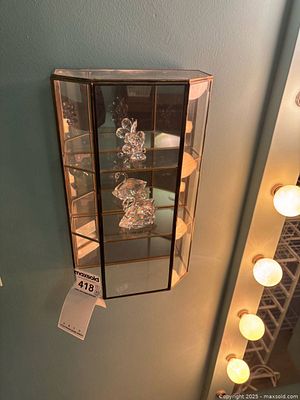 Swarovski crystal swan, glass butterfly, mirror shadow box | Maxsold