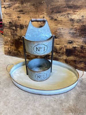 Galvanized Two-Tier Organizer And Oval Tray | Maxsold