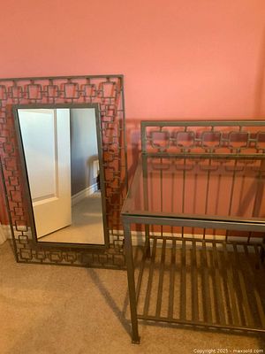Pier One geometric metal mirror and table | Maxsold