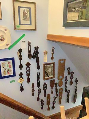 Framed prints and carved wooden spoon lot | Maxsold