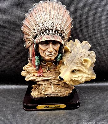 Louis Dionne Resin Sculpture Chief & Wolf 9" | Maxsold