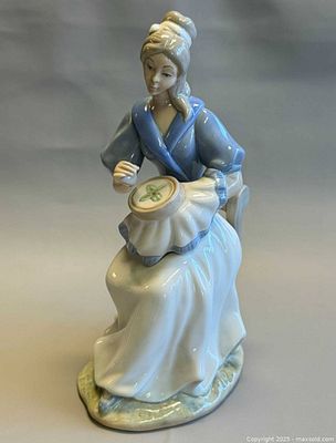 Vintage Tengra Porcelain Woman at Needlework Figurine | Maxsold