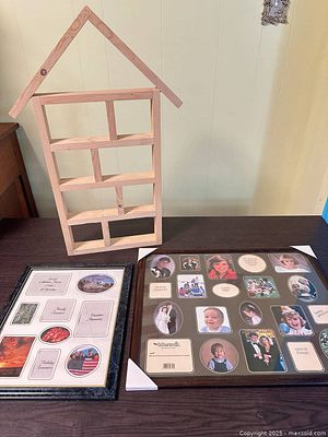 Wooden House Shelf & Two Collage Frames | Maxsold