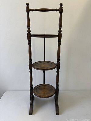 C.1920 George Lippert solid walnut three-tier folding pie stand | Maxsold