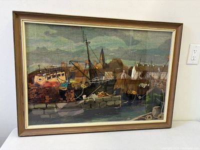Liz Duncan signed mixed media harbour scene framed artwork | Maxsold