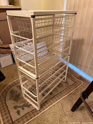 Elfa wire basket narrow storage rack | Maxsold