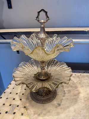 Two-Tier Art Glass Pastry Stand | Maxsold
