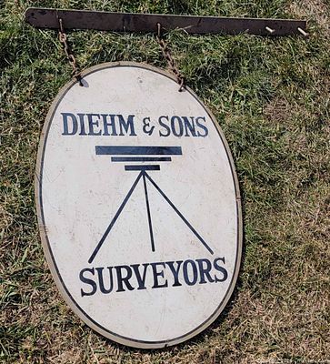 Vintage Diehm & Sons Surveyors oval sign with hanging bracket | Maxsold