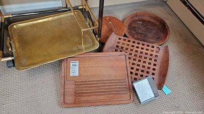 Wood cutting boards, butcher block, brass and metal trays | Maxsold
