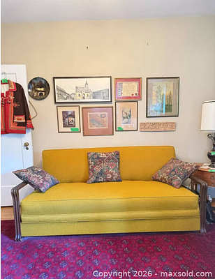 Mid-century mustard yellow convertible sofa bed | Maxsold