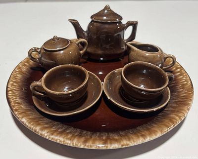 Miniature brown glazed ceramic tea set marked USA | Maxsold