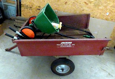 Scotts walk-behind spreader, electric hedge trimmer, Jackson utility ...
