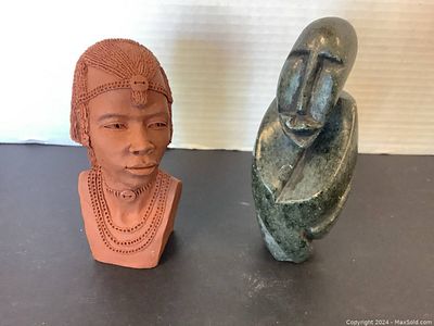 African Busts - Red Clay Maasai Warrior & Stone Sculpture | Maxsold