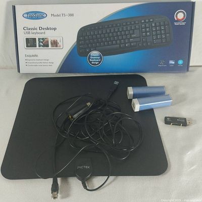USB keyboard, HDTV antenna, 2 power banks, Logitech Bluetooth adapter ...