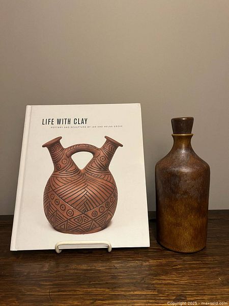 Jan & Helga Grove studio pottery bottle vase with stopper and "Life ...