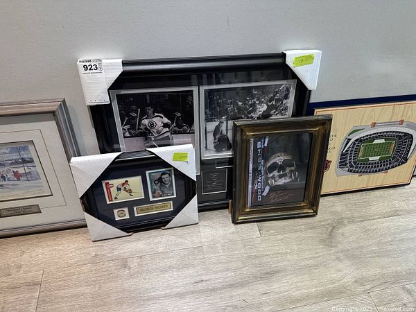 Five Pieces of Framed Sports Memorabilia Artwork with Signatures | Maxsold