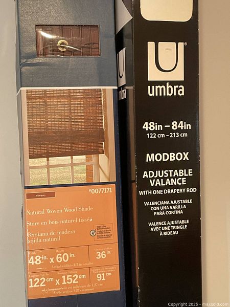Levolor wood shade & Umbra valance rod, new | Maxsold
