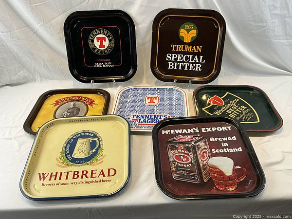 7 vintage whisky advertising metal trays | Maxsold