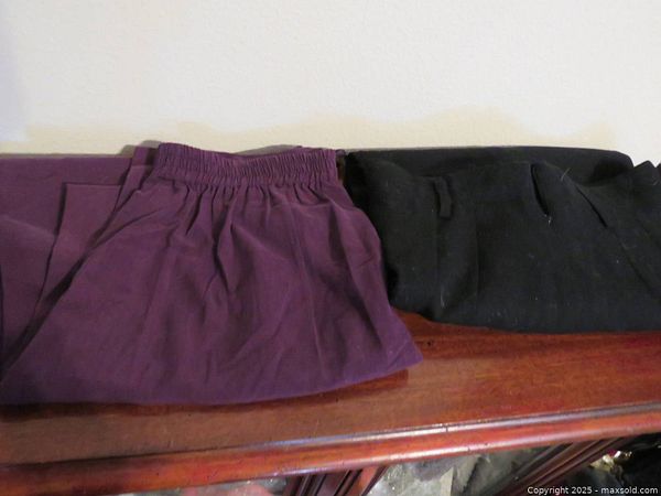 Casual Corner black lined trousers and purple silk pants | Maxsold
