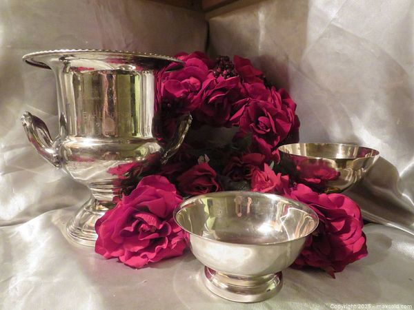 KENT Silversmiths silver plate champagne ice bucket trophy with two ...