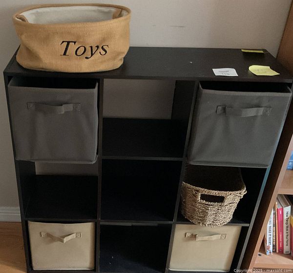 Black 9-Cubby Shelf with 6 Storage Bins | Maxsold