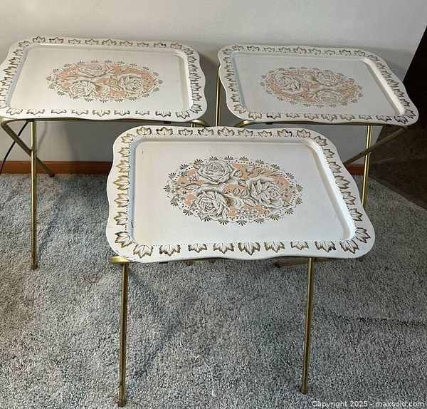 Vintage Folding Metal Tray Tables Set | Maxsold