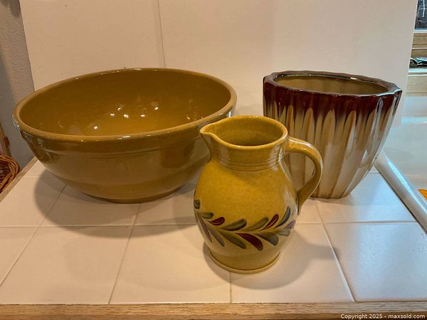 Yellow Ware Bowl, Pitcher, Stoneware Vase | Maxsold