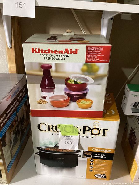 KitchenAid food chopper & prep bowls, Crock-Pot 3-qt slow cooker | Maxsold