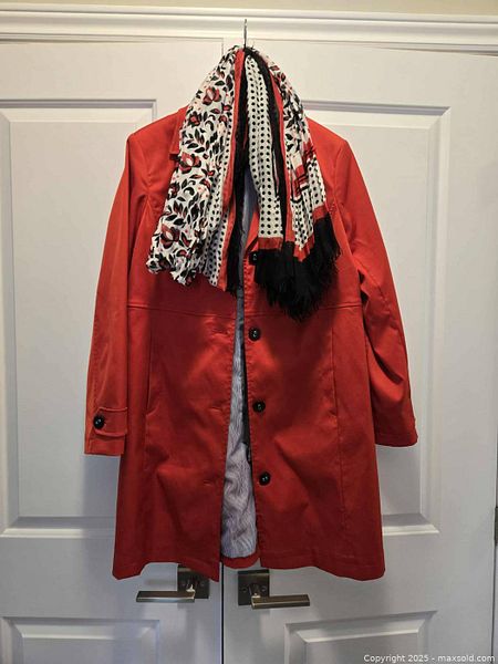 Cleo red ladies coat with matching scarf | Maxsold