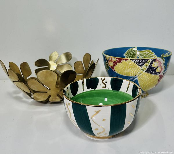 Ikea Metal Flower Cutout Bowl, Reckless Pottery Striped Bowl ...