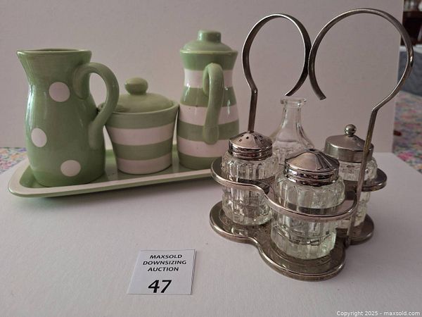 Green Ceramic Cruet Set And Cut Glass Cruet Set | Maxsold