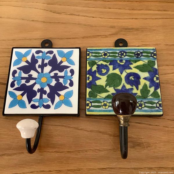 Pair ceramic tile wall hooks | Maxsold