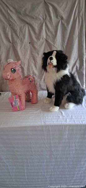 Pink pony piñata and stuffed border collie | Maxsold
