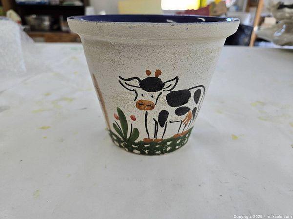 German ceramic plant pot with cow motif | Maxsold