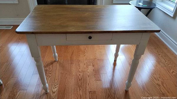 Two-tone wooden farmhouse table | Maxsold
