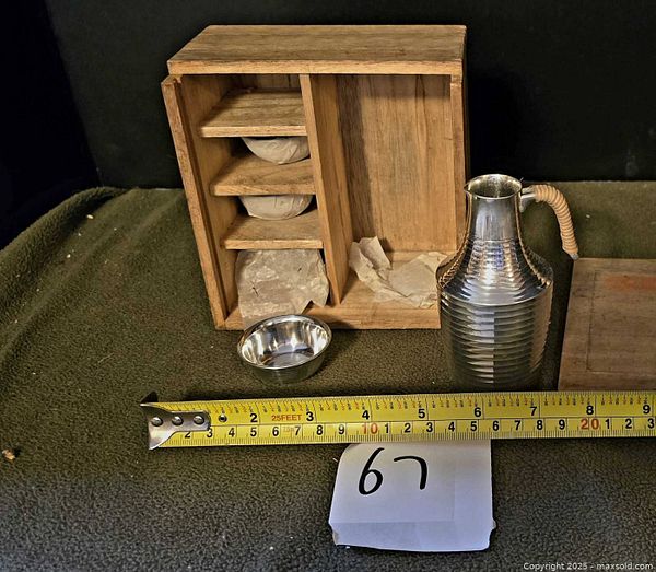 Wooden box with ribbed metal sake set | Maxsold
