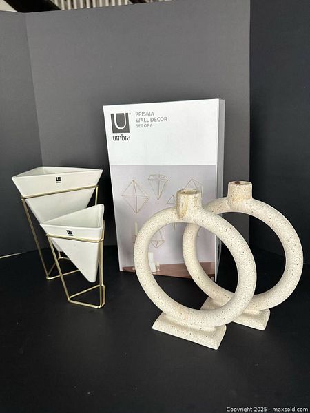 Umbra Prisma vessels & wall décor, Crate & Barrel candle holders | Maxsold