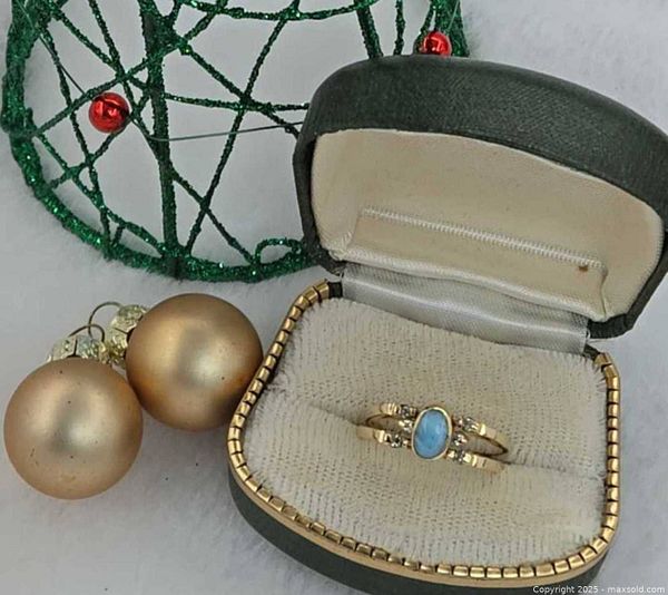 14K Yellow Gold Reversible Turquoise Amber Ring | Maxsold