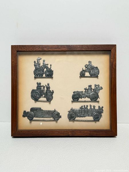 Framed lead relief early automobile collection | Maxsold