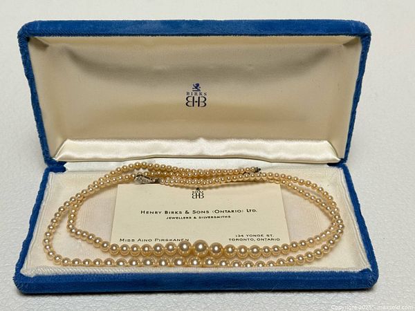 Birks double strand cultured pearl necklace 10K white gold clasp, 16 ...