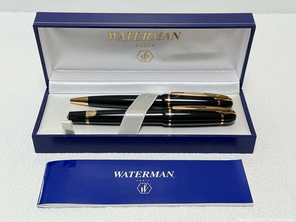 Waterman black lacquer fountain and ballpoint pens with presentation ...