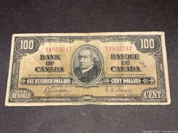 1937 Bank of Canada $100 Banknote B1853247 | Maxsold