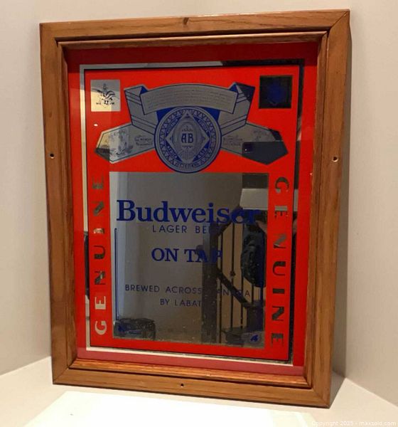 Budweiser Lager Beer Mirrored Bar Sign | Maxsold