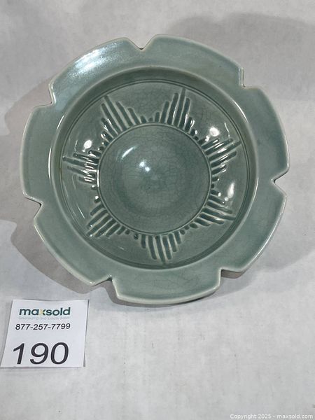 Betty Burroughs carved celadon stoneware bowl signed 2" x 7" | Maxsold