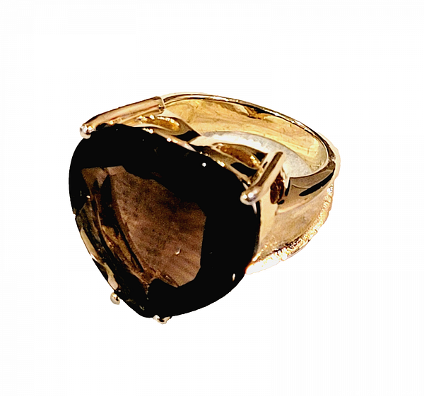 Sigal 925 Gold-Plated Heart Smokey Topaz Ring | Maxsold