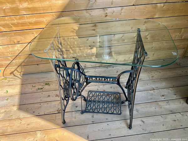 Antique Singer sewing base glass table | Maxsold