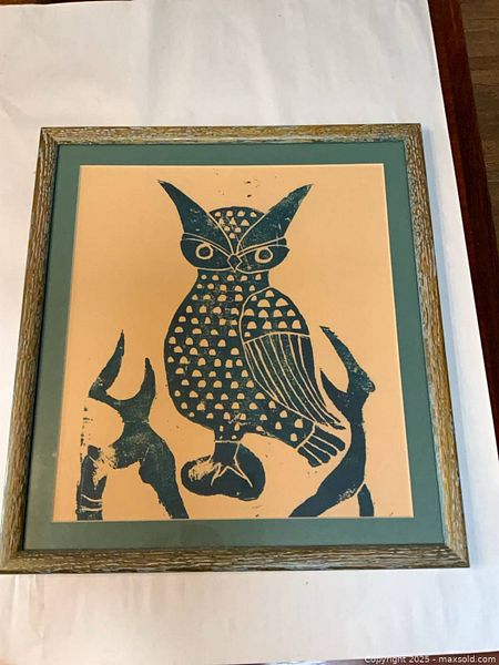 Inuit owl hand-pulled print, framed | Maxsold